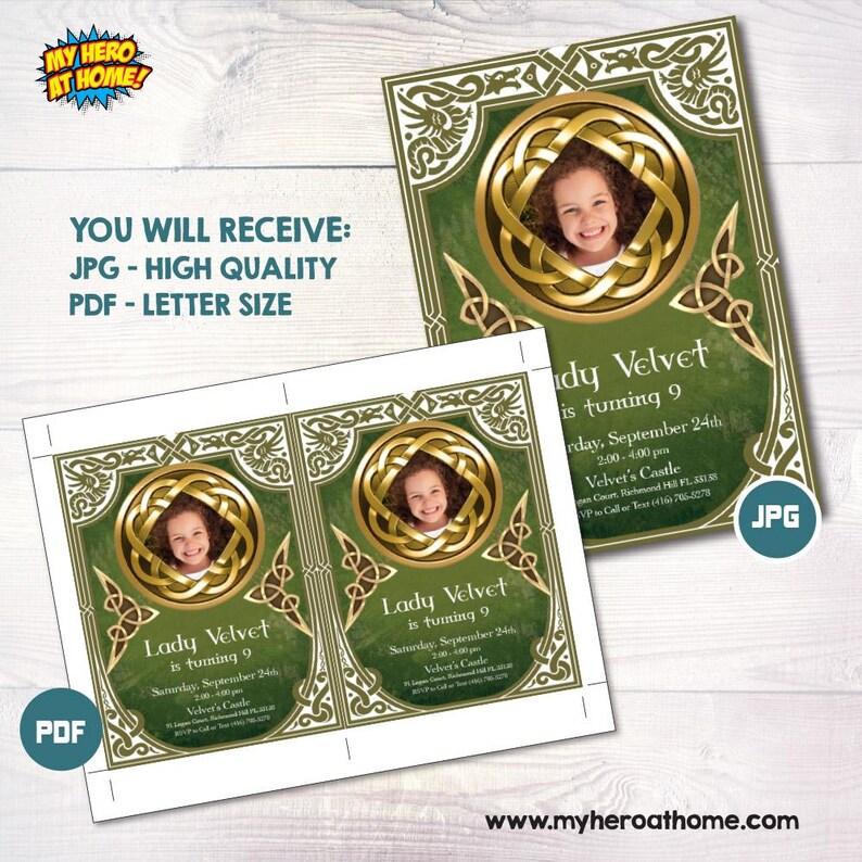Girl Celtic Birthday Party Invitation With Photo, Girl Celtic Mythology ...