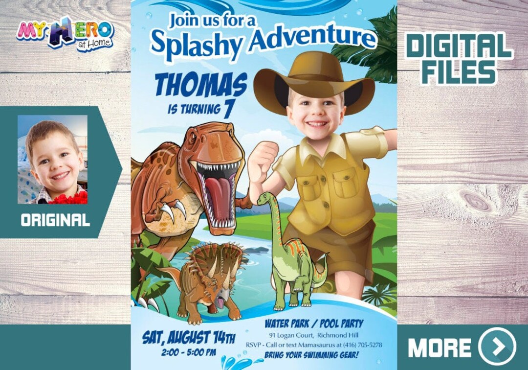 Dinosaurs Pool Party Invitation, T-rex Pool Party, Dinosaurs Adventure ...