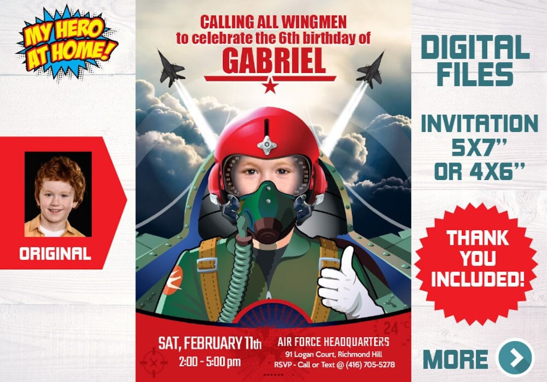 Custom Jet Pilot Photo Invitation, Air Force Theme Party, Fighter Pilot ...