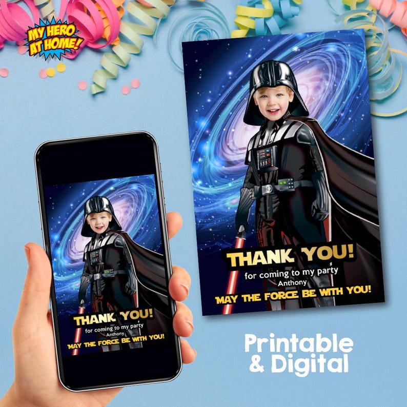 Custom Darth Vader Birthday Thank You and Favor Tags With Photo ...