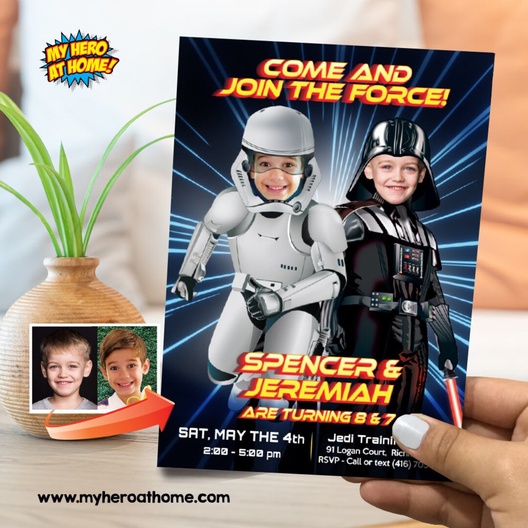 Darth Vader and Storm Trooper Birthday Party Invitation, Dark Side ...