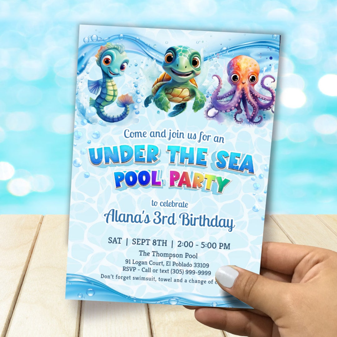 Editable Under the Sea Pool Party Template, Under the Sea Pool Party ...