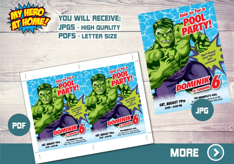 Hulk Pool Party Invitation, Hulk Splash Party Invitation, Hulk Pool ...
