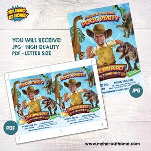 Dino Pool Party Invitation With Photo, Paleontologist Pool Party ...