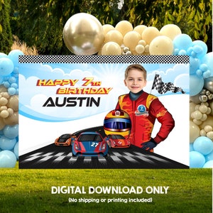 Custom Race Car Birthday Banner, Personalized Racer Backdrop (digital ...