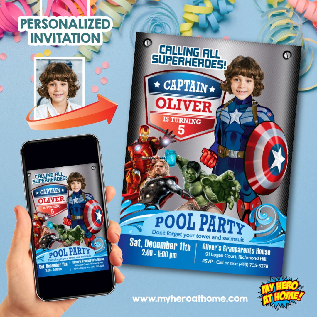 Captain America Pool Party Invitation, Capt America Pool Party template ...