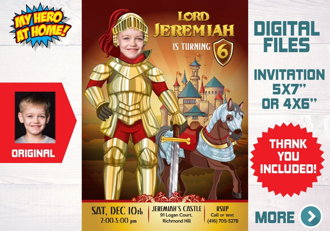 Custom Knights Photo Invitation, Medieval Knights Party Invitation ...