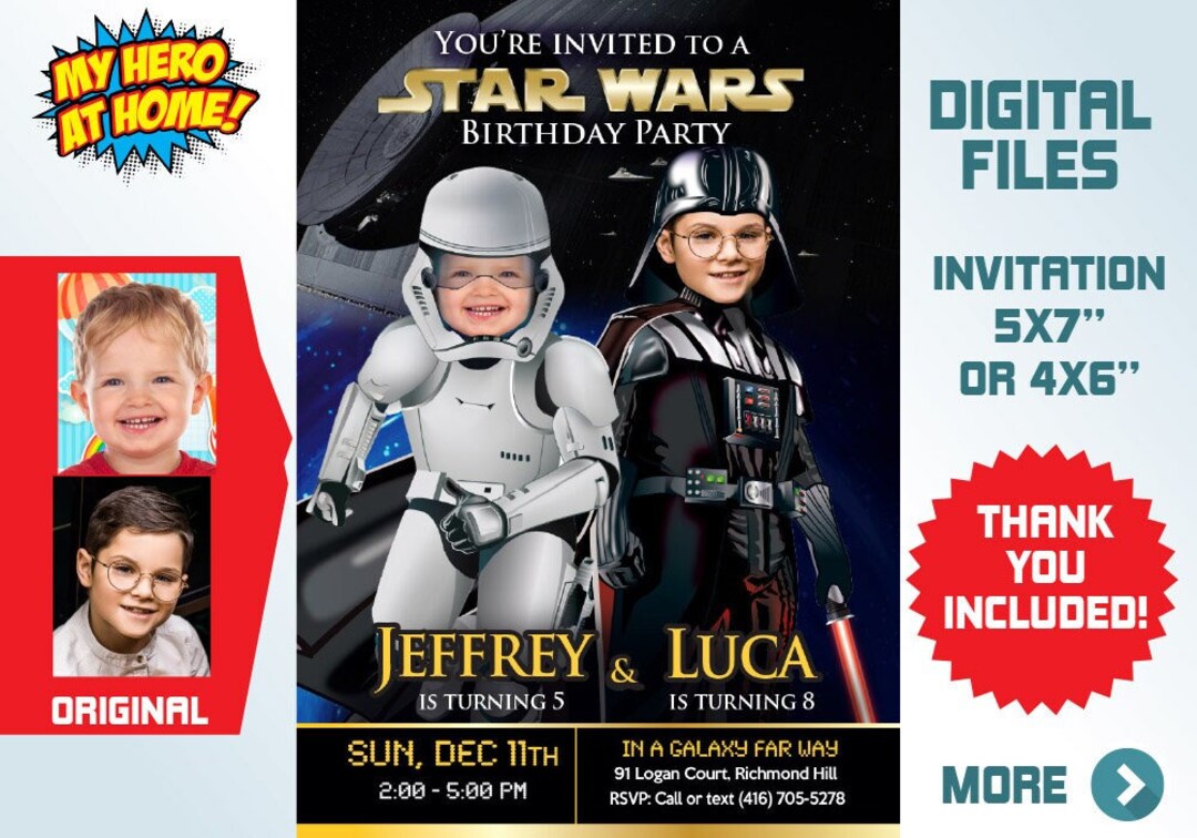 Custom Darth Vader Stormtrooper Party Invitation, Star Wars Siblings ...