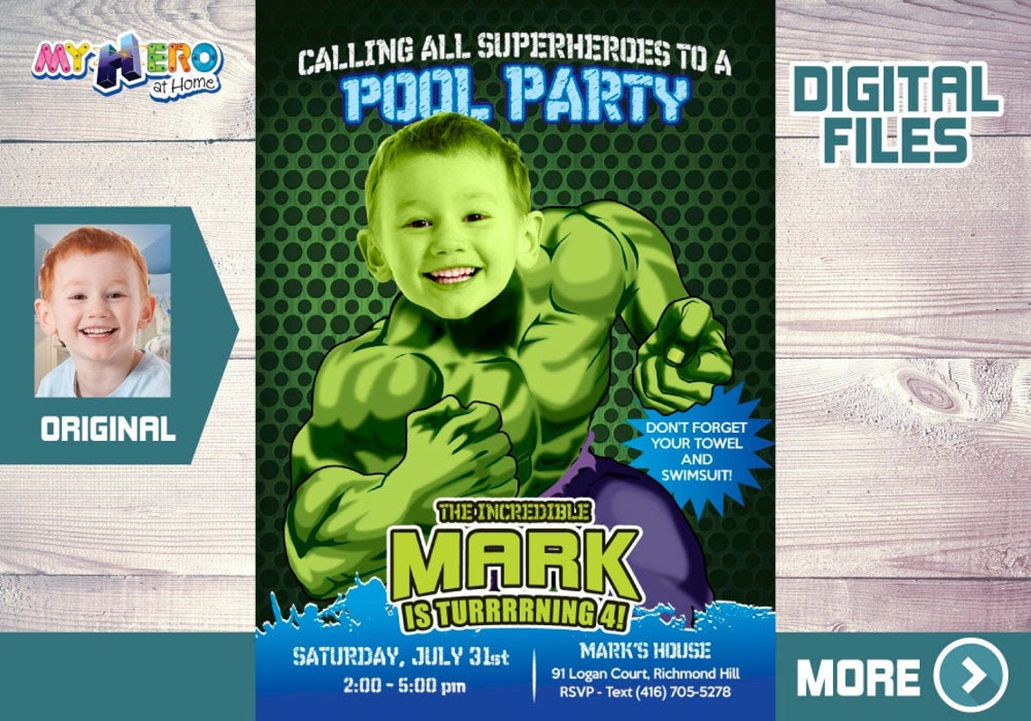 Hulk Pool Party Invitation Hulk Pool Party Birthday Hulk | Etsy Canada