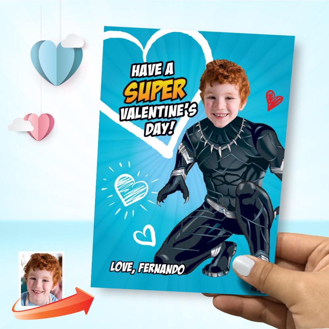 Black Panther Valentine's Day Card With Kid as His Favorite Superhero ...