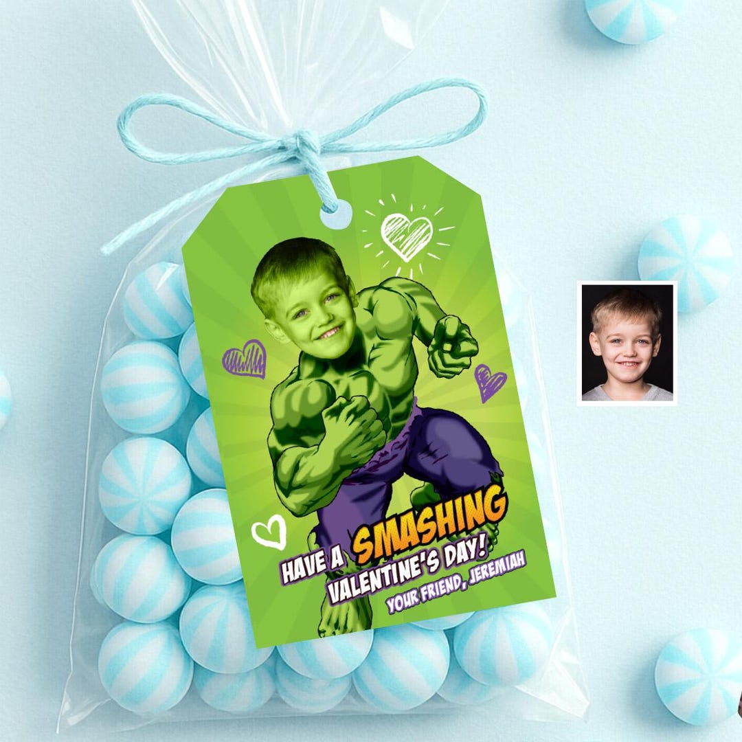 Custom Hulk Valentine’s Day Gifts Tags With Kid as His Favorite ...