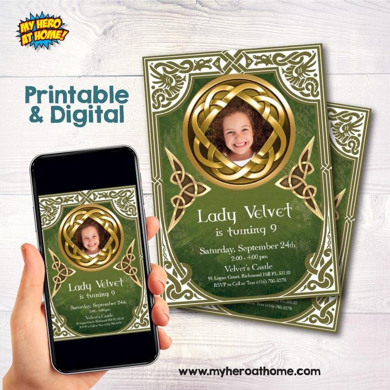 Girl Celtic Birthday Party Invitation With Photo, Girl Celtic Mythology ...