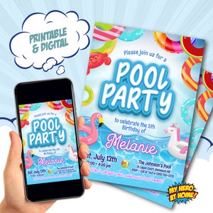 Editable Pool Party Invitation, DIY Pool Party Birthday Template, Pool ...