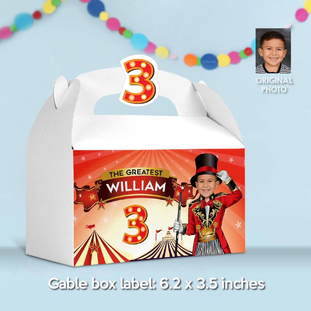 Circus Gable Box Birthday Party Favor With Birthday Boy as the ...