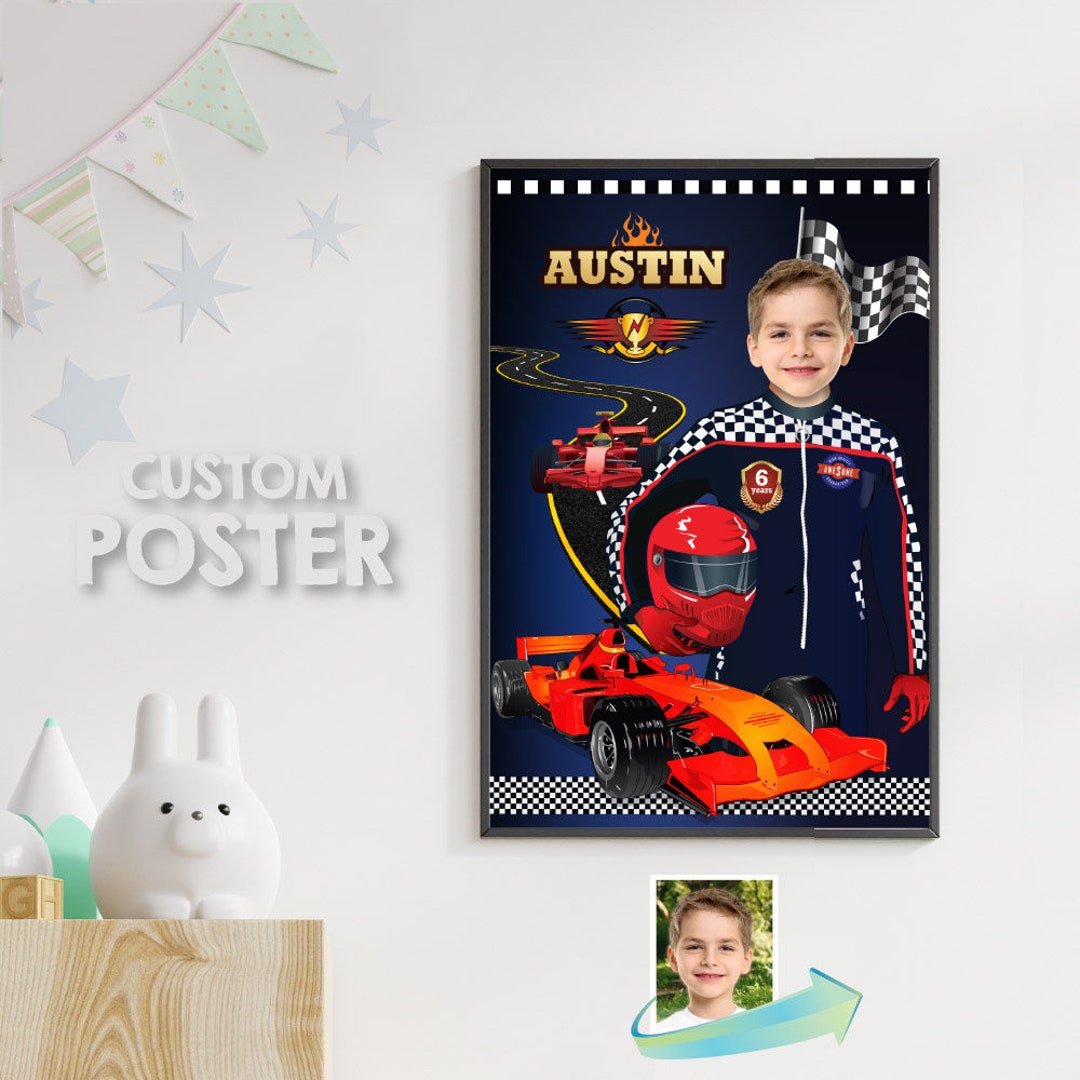 Racing Car Poster With Photo of Kid, Racing Car Decoration, Racing Car ...