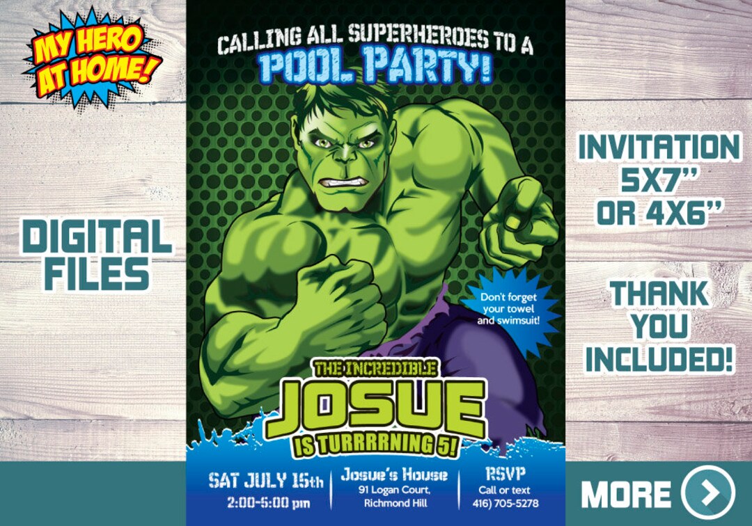 Hulk Pool Party Invitation, Hulk Pool Theme Party, Hulk Pool Birthday ...