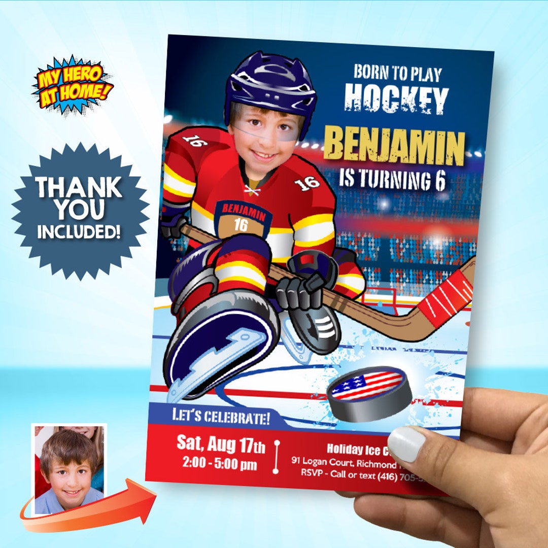Hockey Birthday Invitation With Photo, Custom Hockey Invitation, Hockey ...