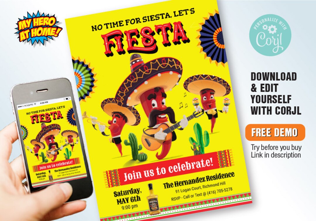 Invitación editable fiesta, fiesta nocturna mexicana, invitación al ...