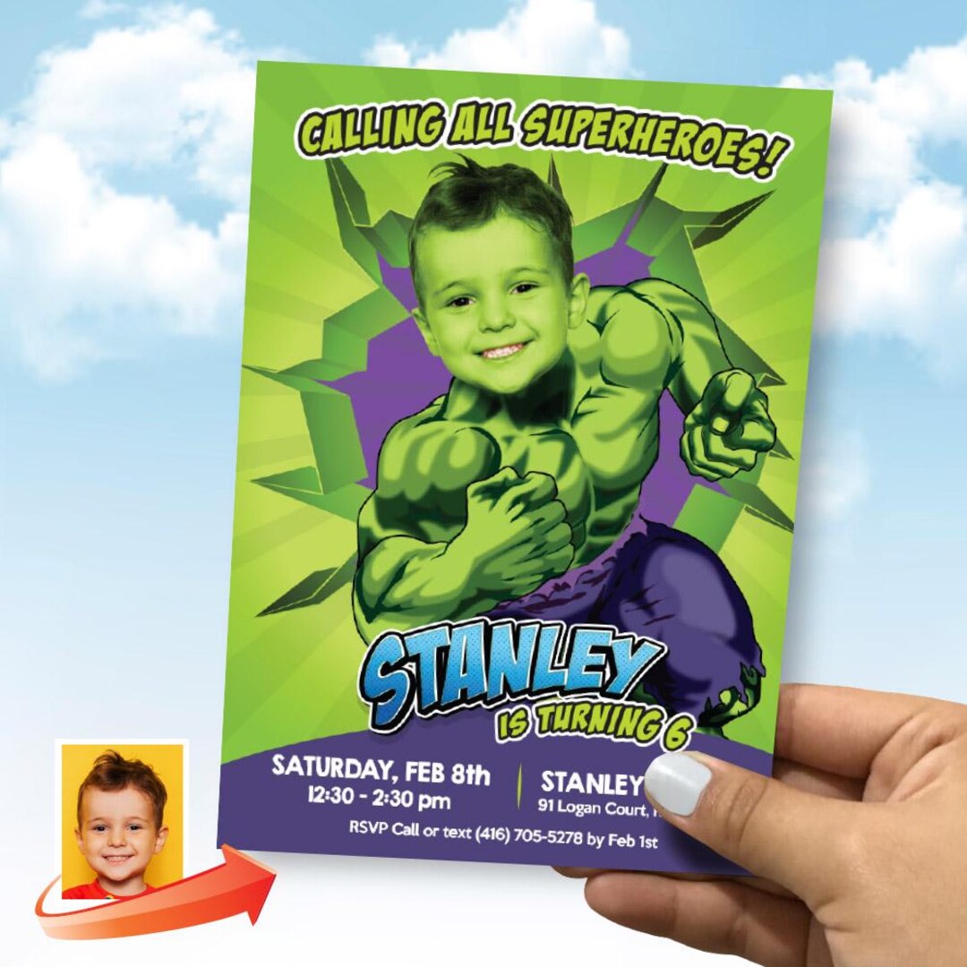 Personalized Hulk Birthday Party Invitation With Photo, Hulk Digital ...