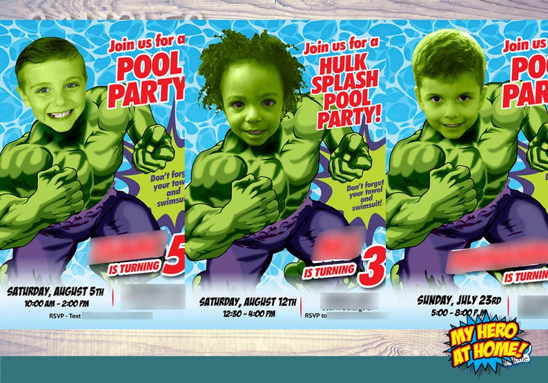 Hulk Splish Splash Smash Party Invitation With Photo, Hulk Water Slide ...
