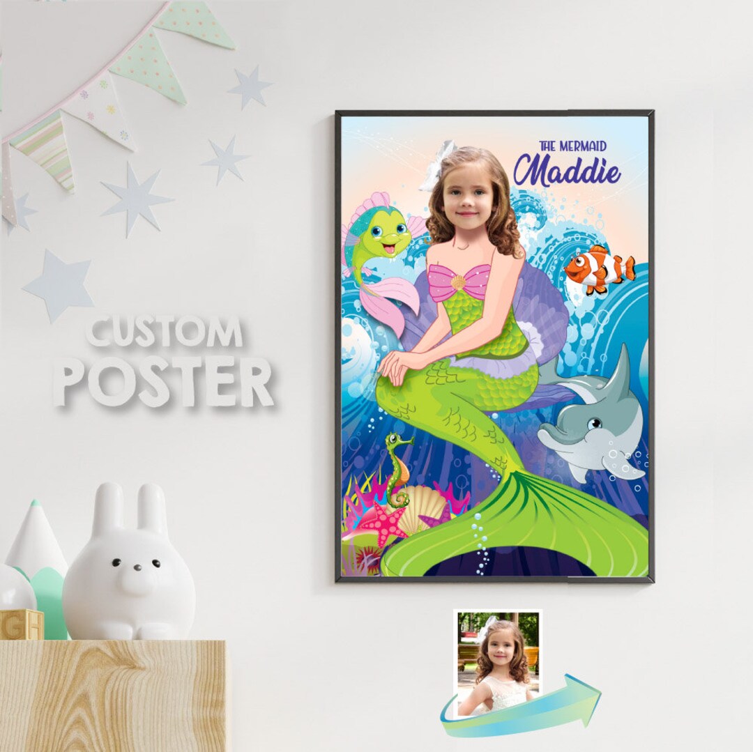 Mermaid Poster, Mermaid Decor, Mermaid Wall, Mermaid Poster With Photo ...