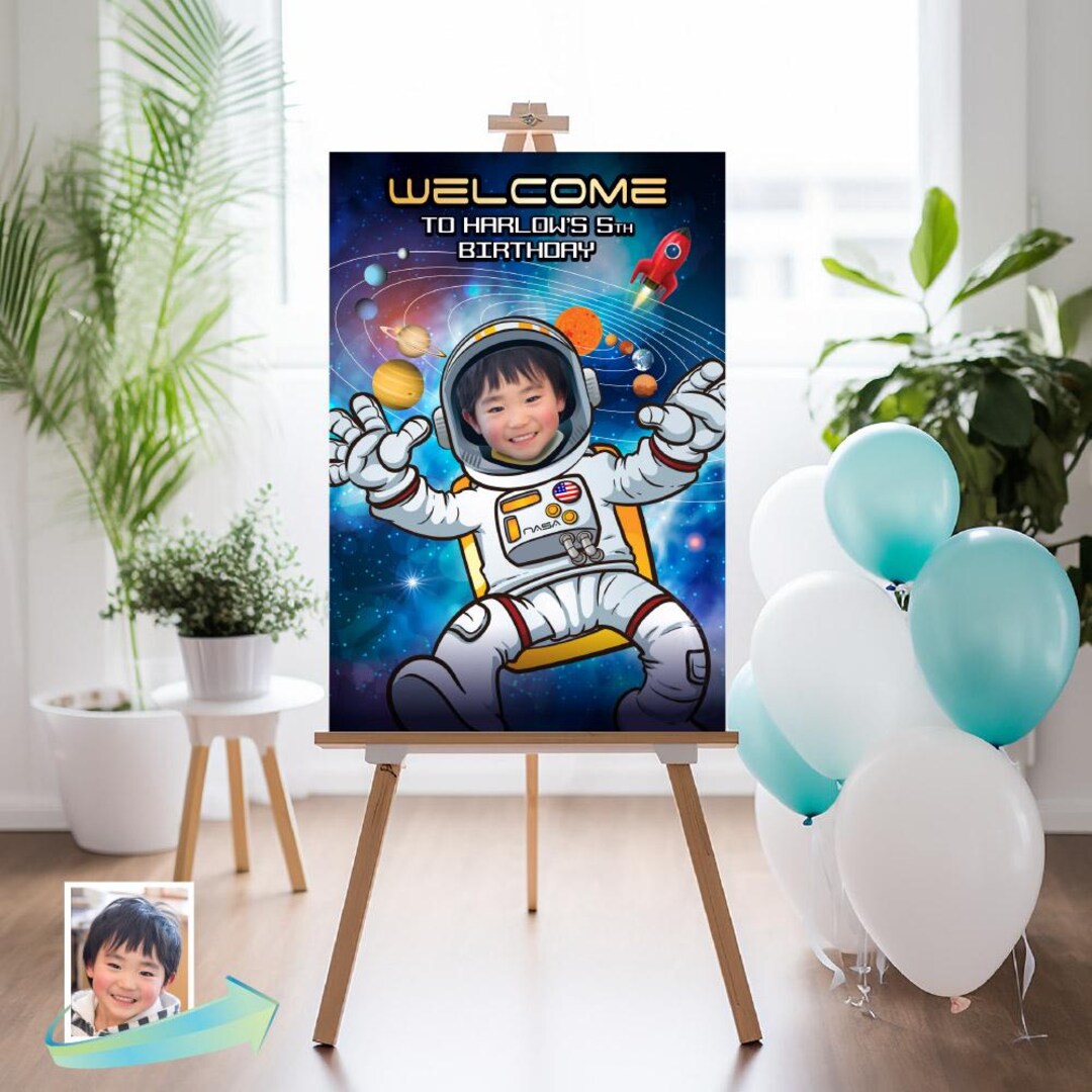 Astronaut Welcome Sign With Photo, Outer Space Welcome Sign, Astronaut ...