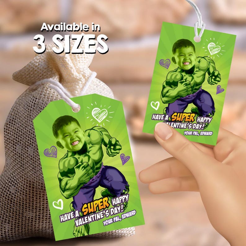 Personalized Hulk Valentines Tags With Child as the Star, Valentine ...