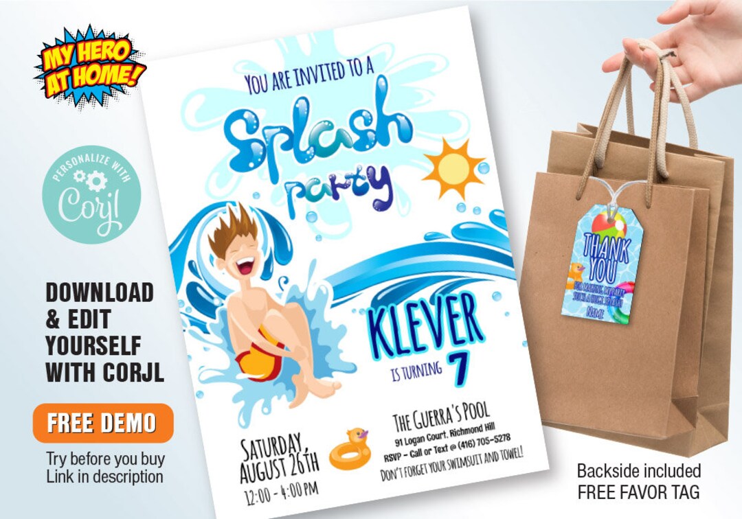 Splash Party Editable Invitation, Splash Party Template, Splash Party ...