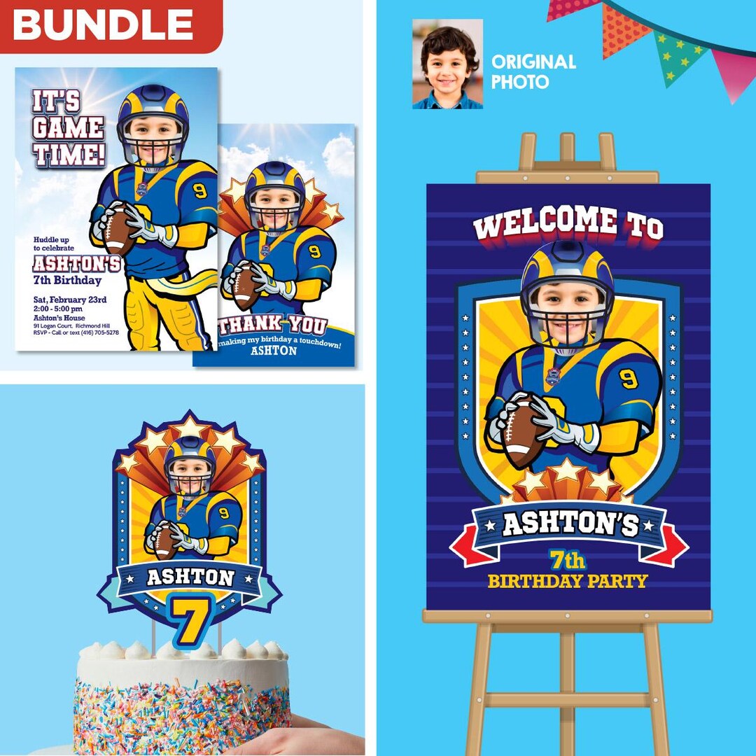 Custom Rams Birthday Matching Items Bundle With Photo: Invitation ...