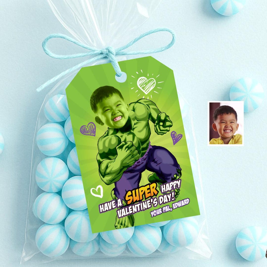 Personalized Hulk Valentines Tags With Child as the Star, Valentine ...