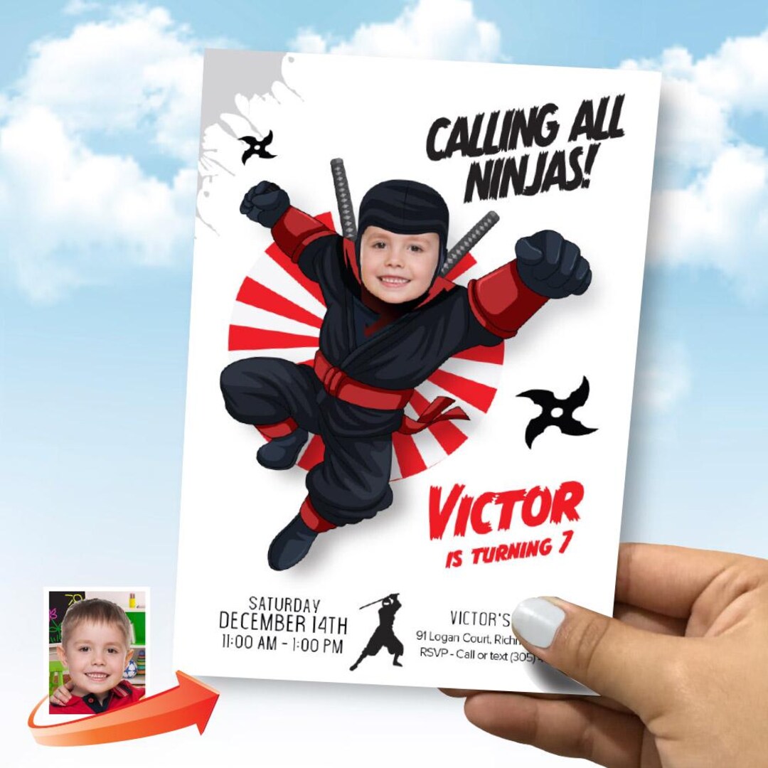 Custom Ninja Birthday Invitation With Photo, Ninja Party Birthday Evite ...