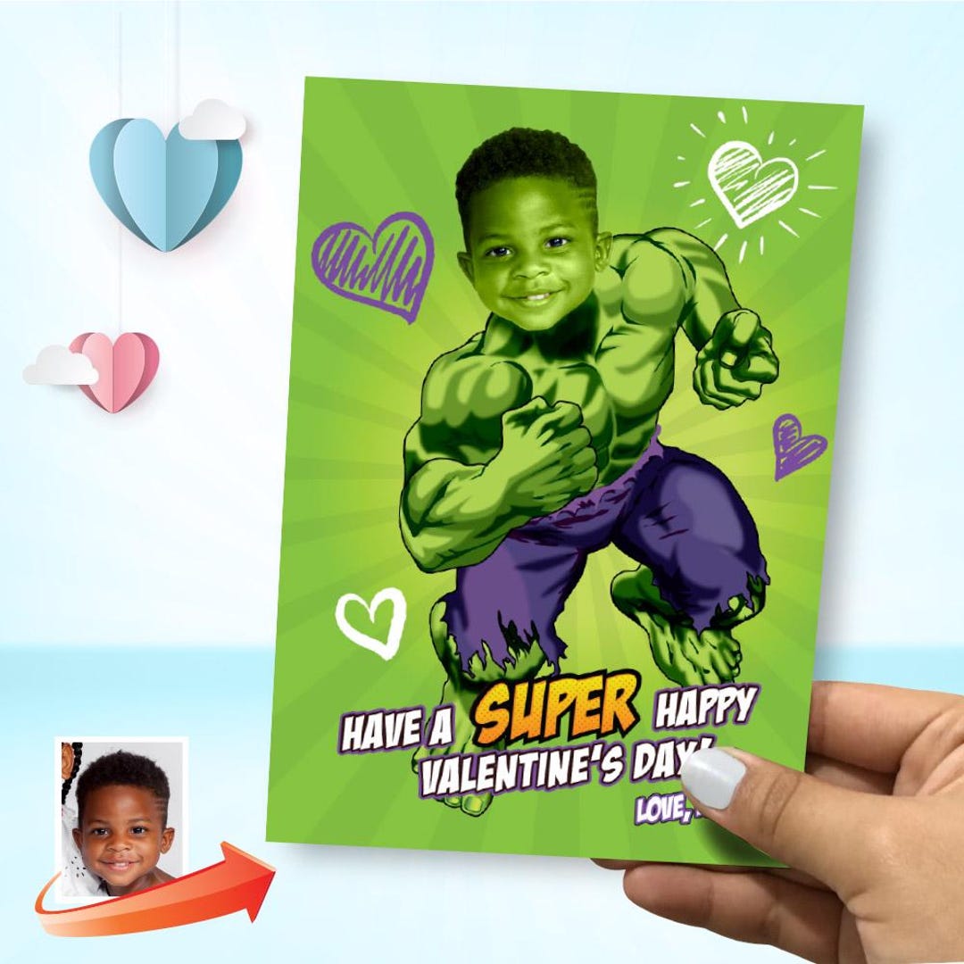 Hulk Valentine's Card With Kid as His Favorite Superhero, Super ...