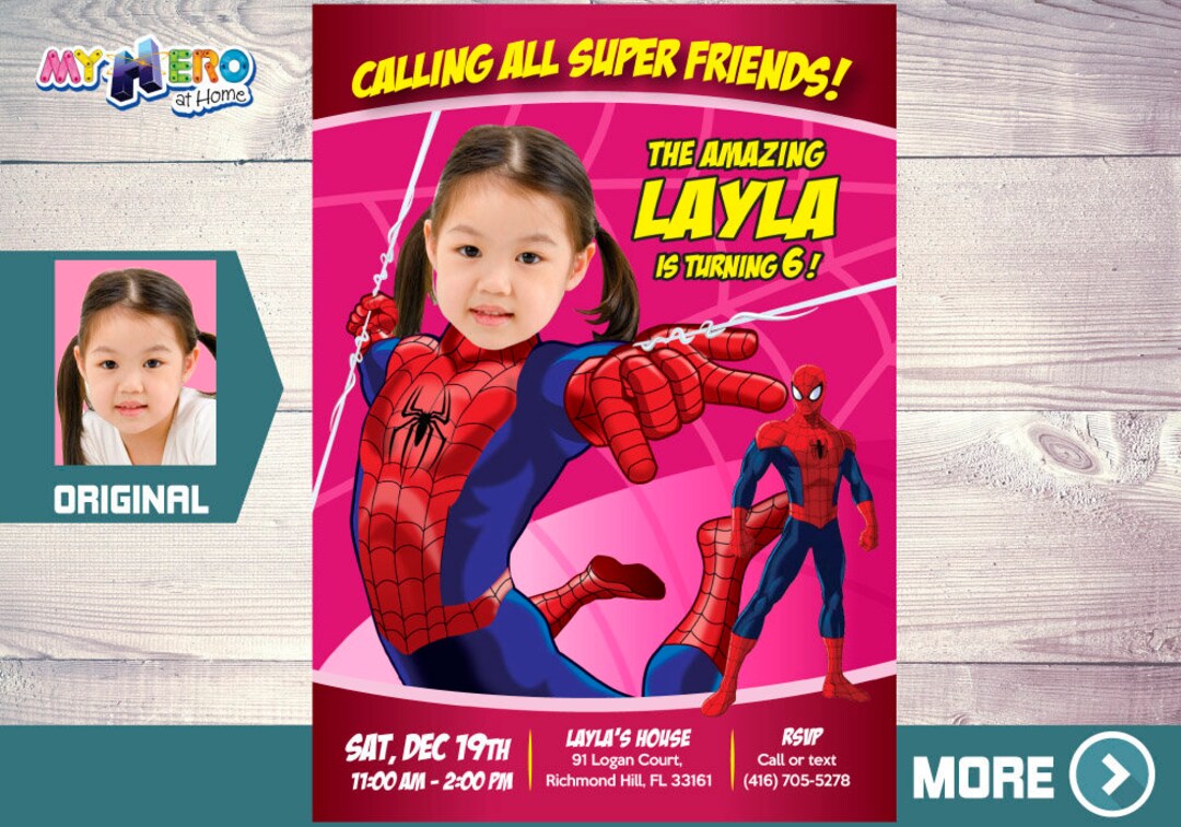 Spider-girl Birthday Invitation, Spider-woman Birthday, Spider-girl ...