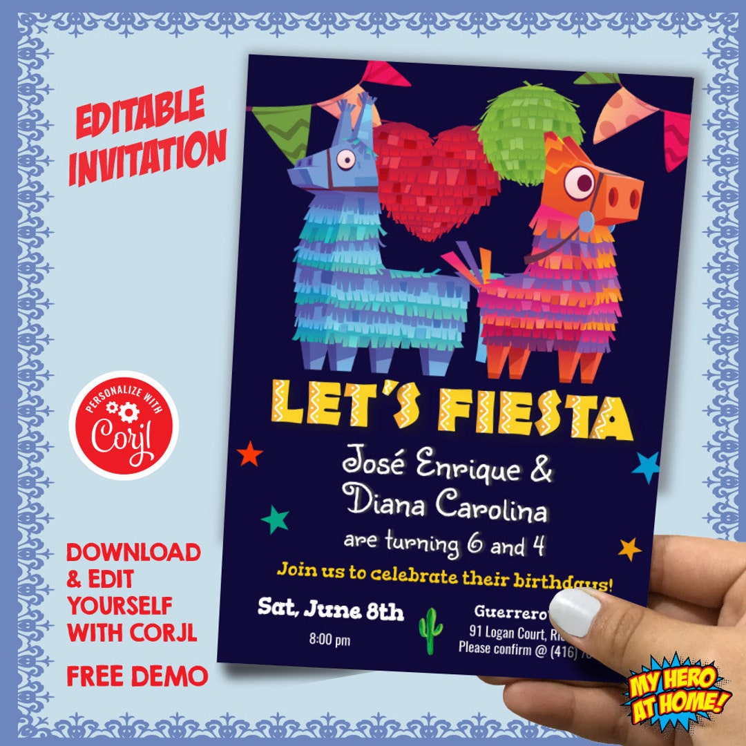 Let's Fiesta Piñata Party Invitation, Mexican Piñata Birthday ...