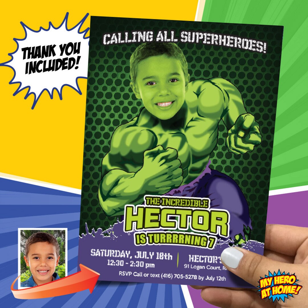 Hulk Birthday Invitation With Photo, Hulk Digital Invitation, Hulk ...