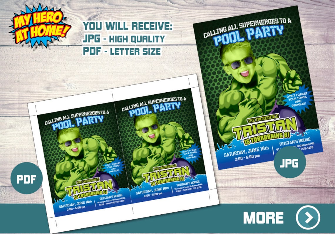 Hulk Pool Party Invitation Hulk Pool Party Birthday Hulk - Etsy Canada
