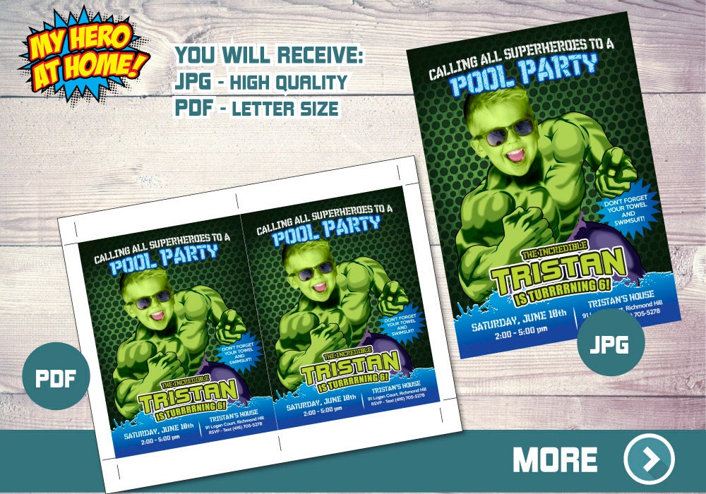 Hulk Pool Party Invitation Hulk Pool Party Birthday Hulk - Etsy Canada