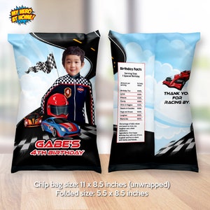 Race Car Chip Bags Party Favors, Racing Car Chip Bag Wrapper, Custom ...