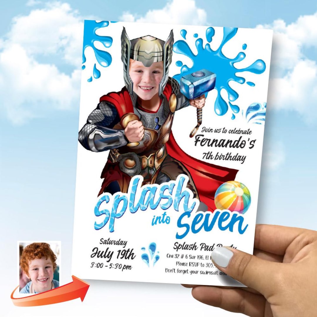 Personalized Thor Splash Party Invitation With Photo, Thor Splash Pad ...