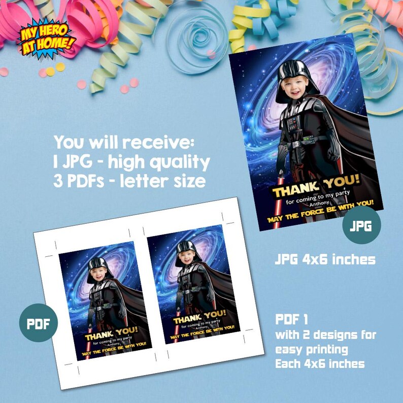 Custom Darth Vader Birthday Thank You and Favor Tags With Photo ...
