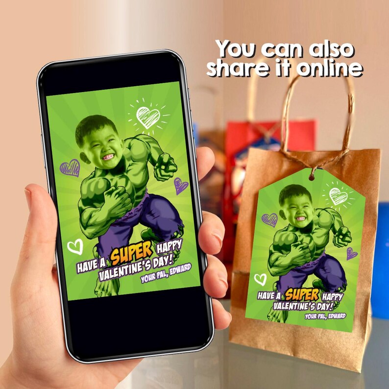 Personalized Hulk Valentines Tags With Child as the Star, Valentine ...