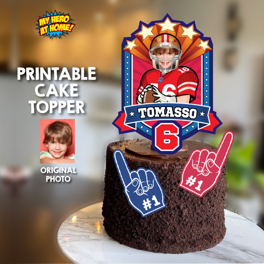 Football Printable Cake Topper With Photo of Your Kid, Personalized ...