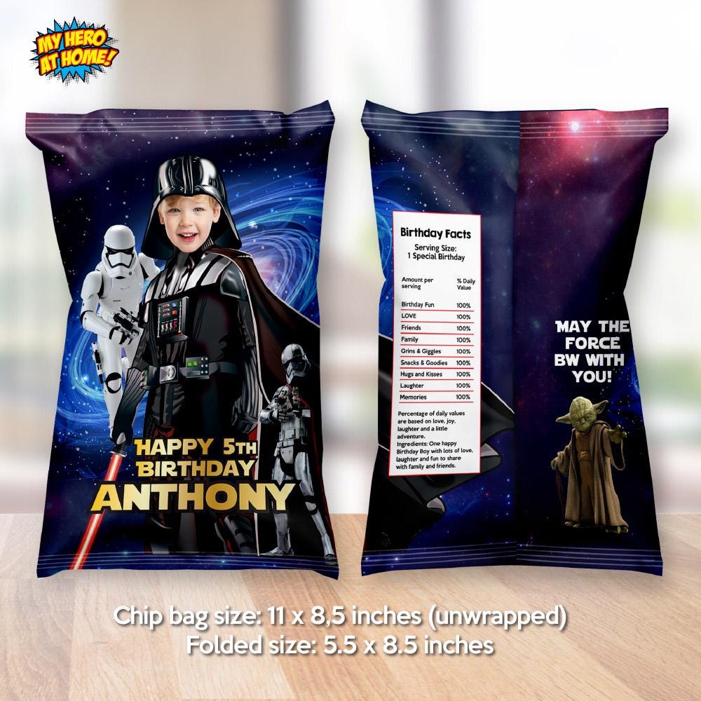 Custom Darth Vader Chip Bag Wrappers With Photo, Snacks Bags Labels ...