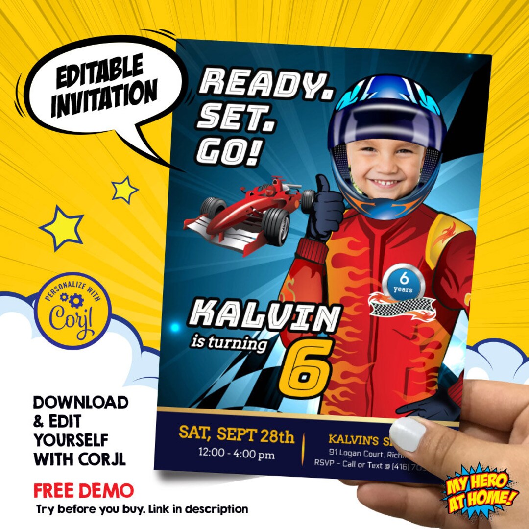 Racing Car Invitation With Photo, Editable Racing Car Invitation, Race ...