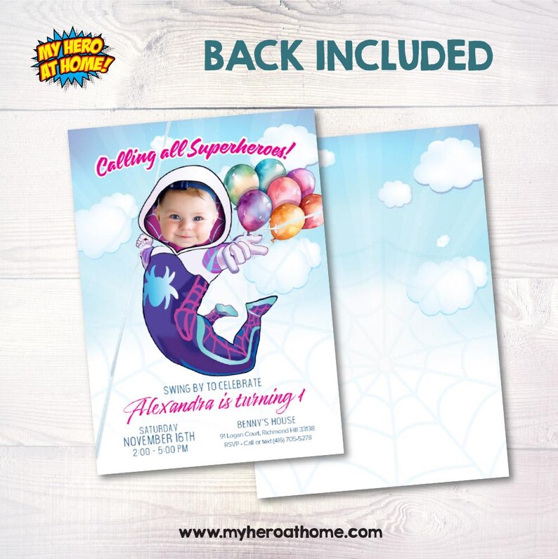 Gwen Stacy Birthday Invitation With Photo, Gwen Stacy Party Template ...