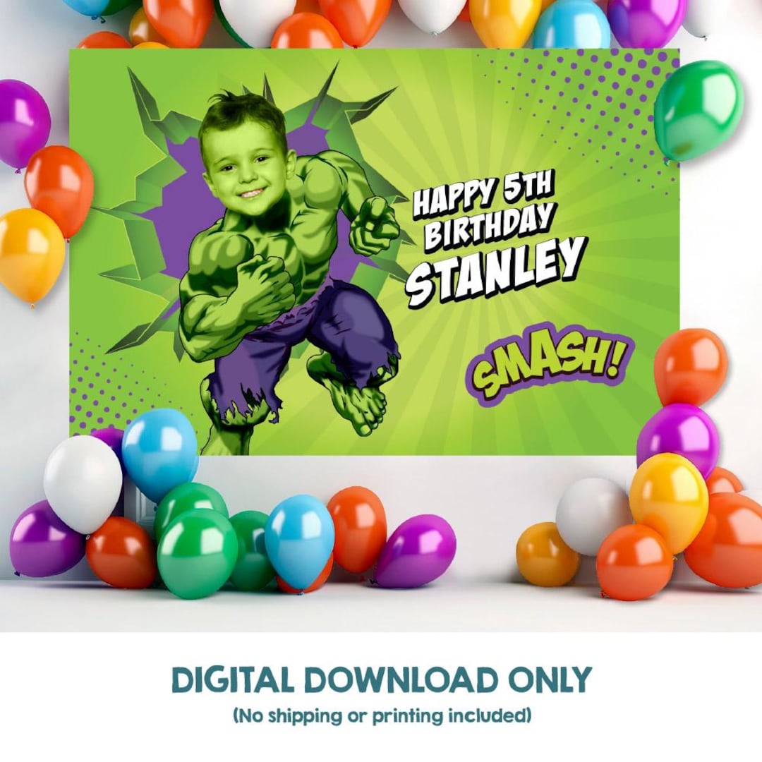 Personalized Hulk Banner With Photo, Custom Hulk Birthday Backdrop ...