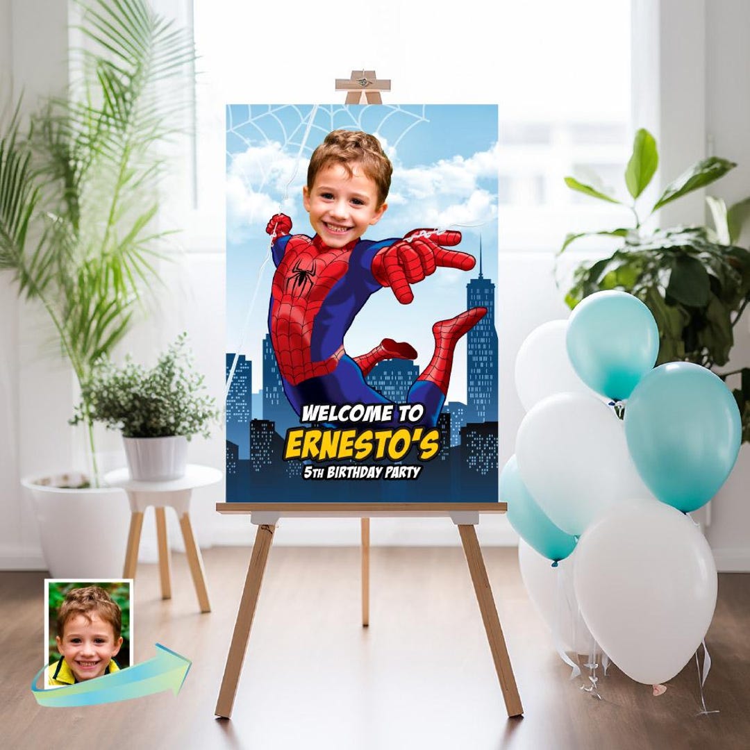 Spider-man Welcome Sign With Photo, Spider-man Welcome Party, Spider ...