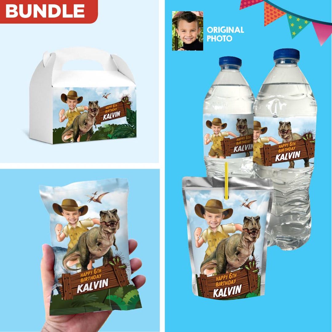 Bundle T-rex and Explorer Snacks Labels Customized With Your Photo ...