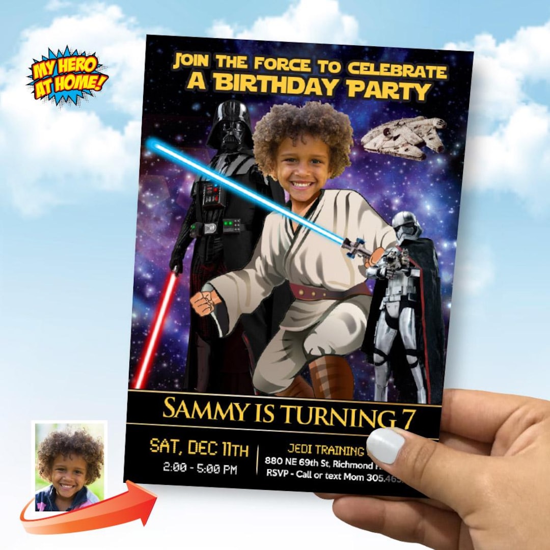 Jedi Party Invitation With Photo, Star Wars Theme Party, Jedi Digital ...