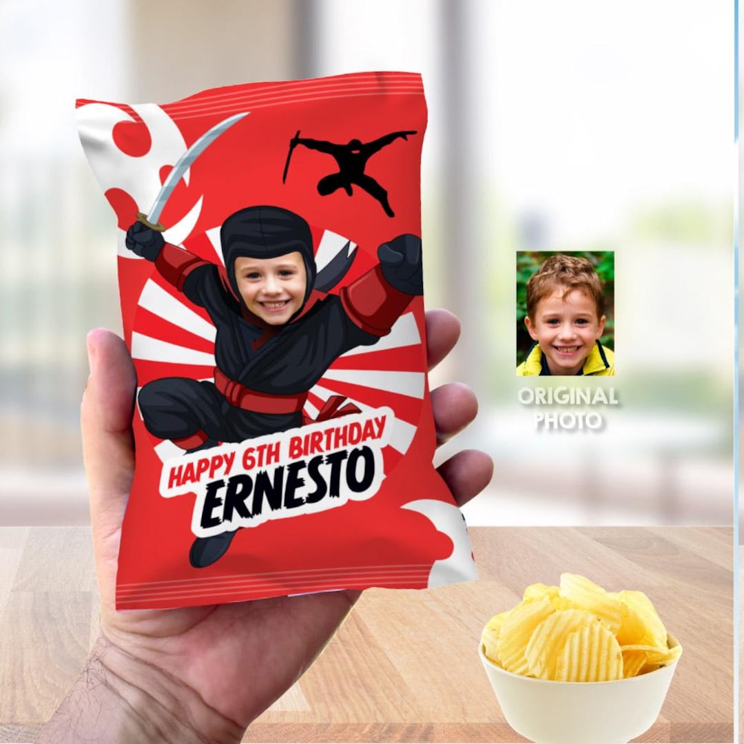 Ninja Chip Bag Wrapper, Red and Black Ninja Chip Bag Labels, Ninja Red ...